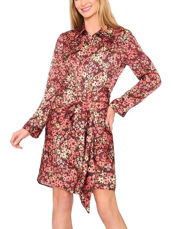 CECE DUPRAZ Floral Print Tie-front Shirt Dress - Fresh Berry