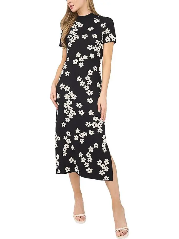 CECE DUPRAZ Floral Print Mock Neck Dress - Rich Black
