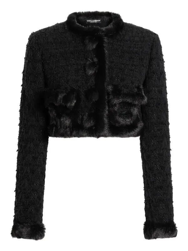 Dolce & Gabbana Single-breasted Jacket With Fur Details - Black