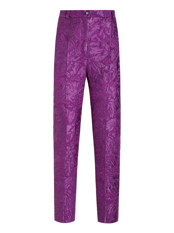 Dolce & Gabbana Peony-motif Brocade Cigarette Trousers - Purple