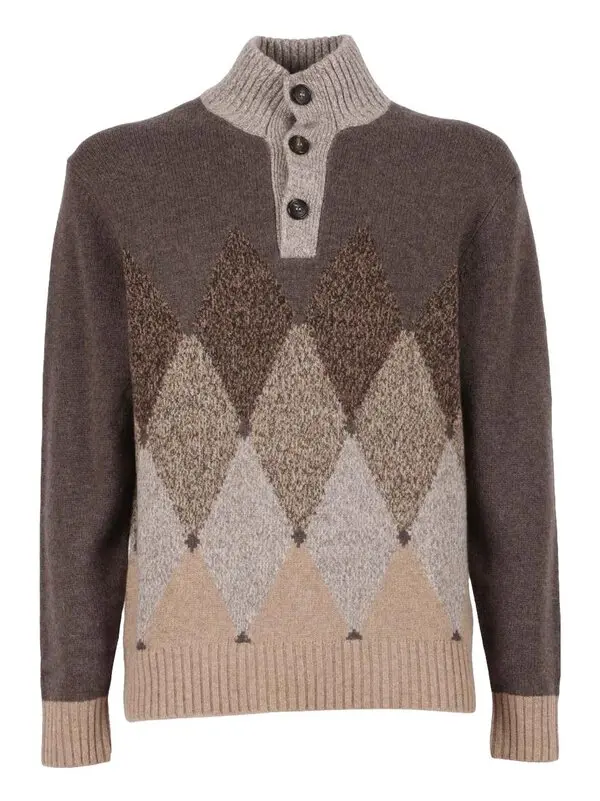 BALLANTYNE High Neck Button Pullover - Brown