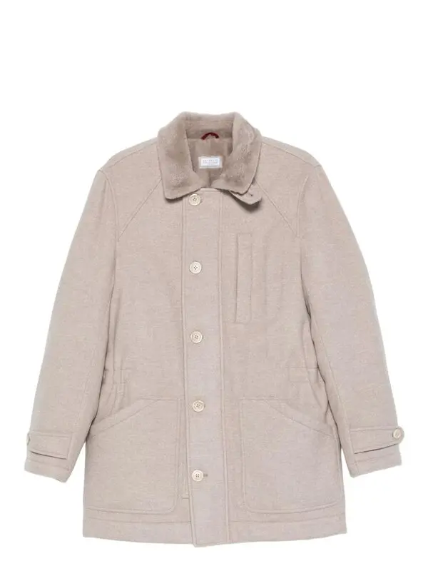 Brunello Cucinelli Cashmere Jacket With Fur Collar - Beige