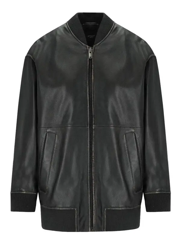 Max Mara Tattico Leather Bomber Jacket - Black