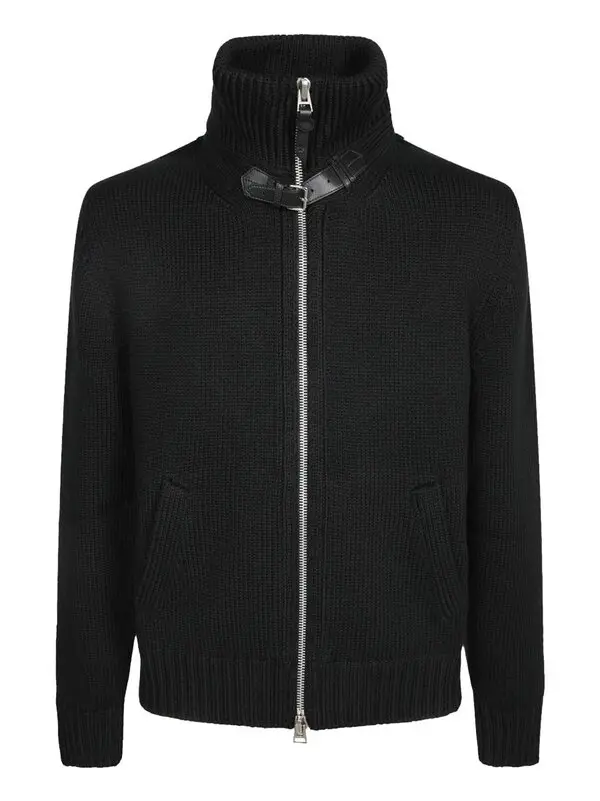 TOM FORD Wool Cardigan With Leather Details - Black