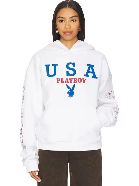 PLAYBOY Usa Fleece Hoodie - White