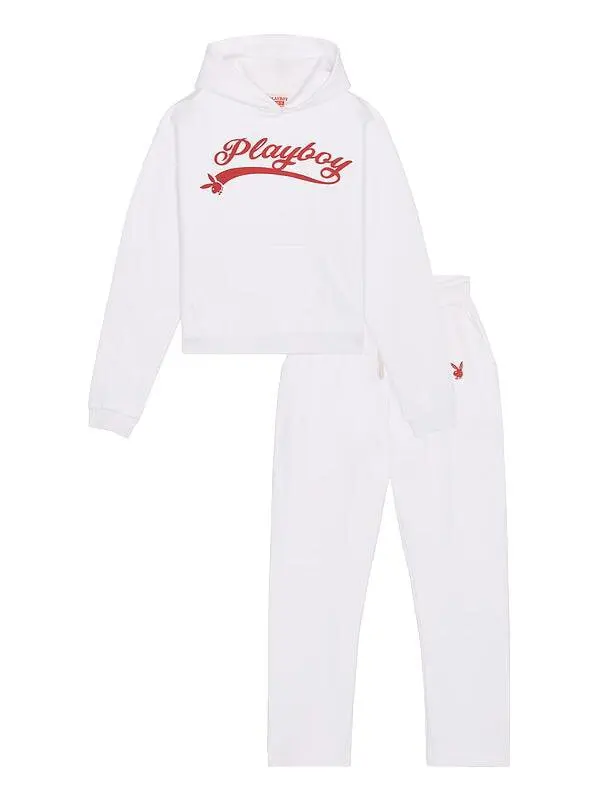 PLAYBOY Logo Hoodie And Sweatpant Set - White