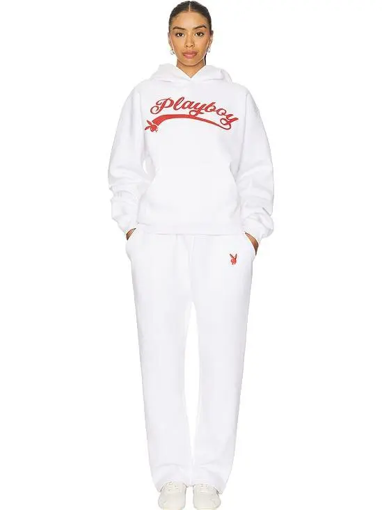 PLAYBOY Logo Hoodie And Sweatpant Set - White