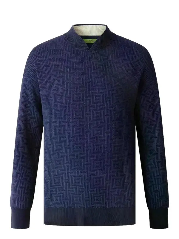 Shanghai Tang Jacquard-pattern Sweater With Logo Plaque - Blue