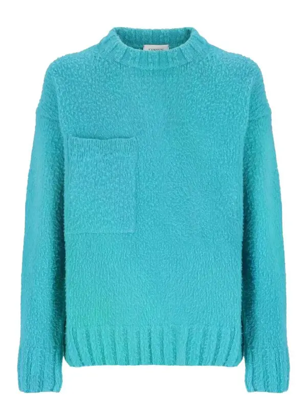 LANEUS Textured Knit Sweater With Pocket - Blue