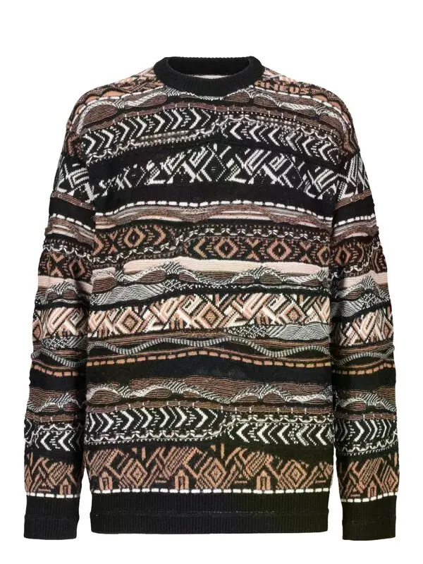 LANEUS Fairisle Pattern Crew-neck Sweater - Brown