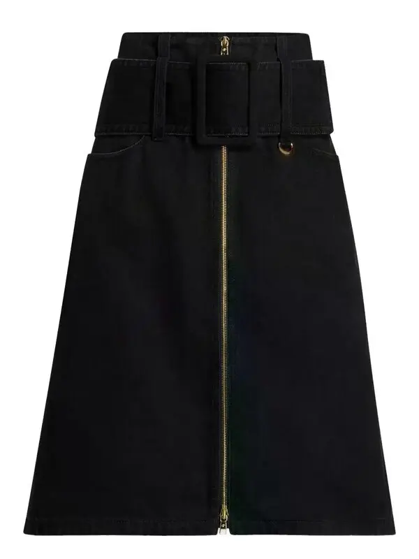 Patou Belted Zip-front Skirt - Black