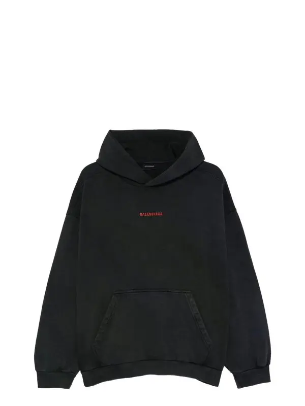 Balenciaga Logo-embroidered Hoodie - Black
