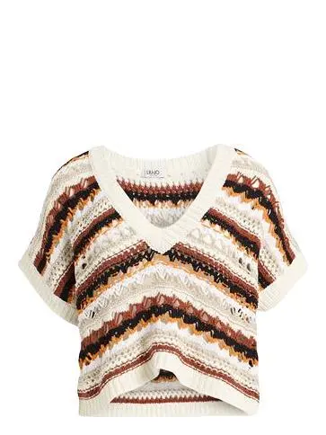 LIU •JO Cotton Blend Striped Sweater - White