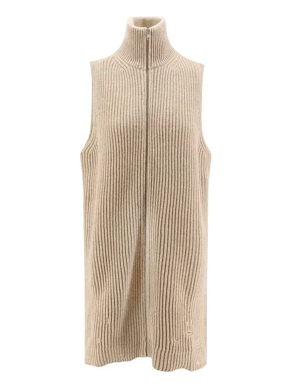 MAISON MARGIELA Sleeveless Wool Blend Cardigan With Distressed Detail - Beige
