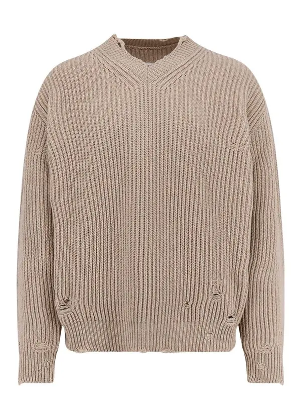 MAISON MARGIELA Wool Blend Distressed Sweater - Beige