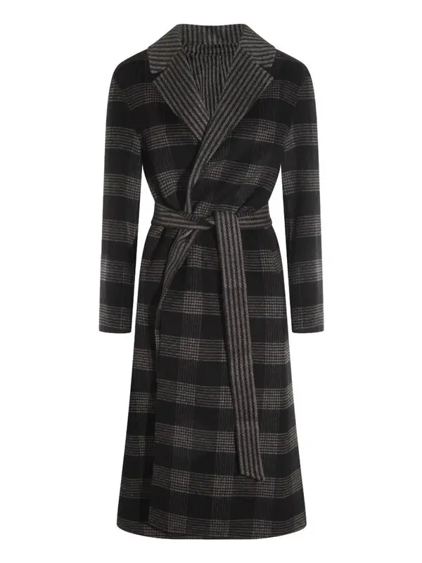 TWINSET Wool Midi Coat - Double Check Nero/neve