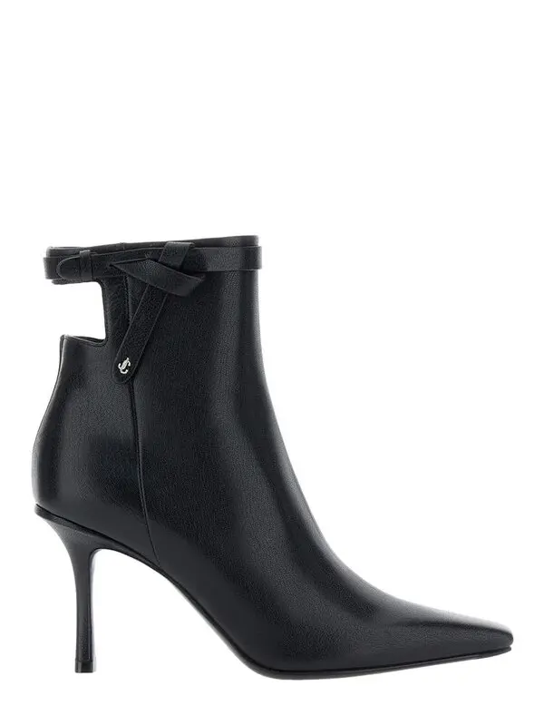 JIMMY CHOO Camie Leather Ankle Boots With Knot Detail - Black