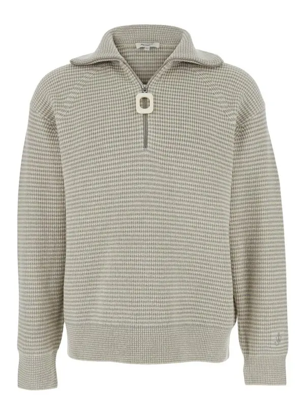 JW Anderson Cotton Piquet Sweater With Half Zip - Grey