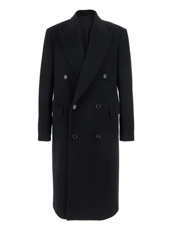 LARDINI Double-breasted Wool Coat - Black