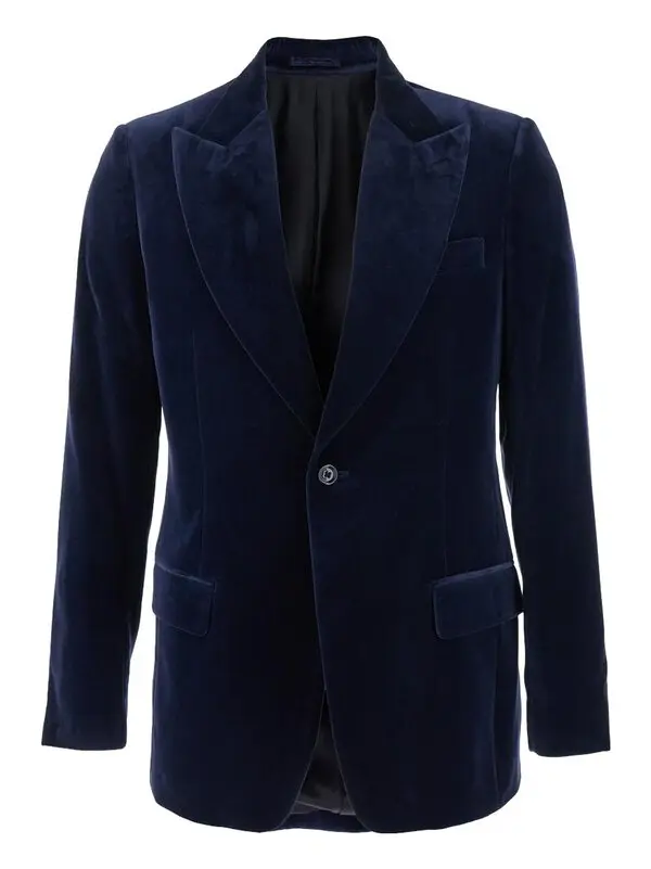 LARDINI Single-breasted Velvet Jacket - Blue