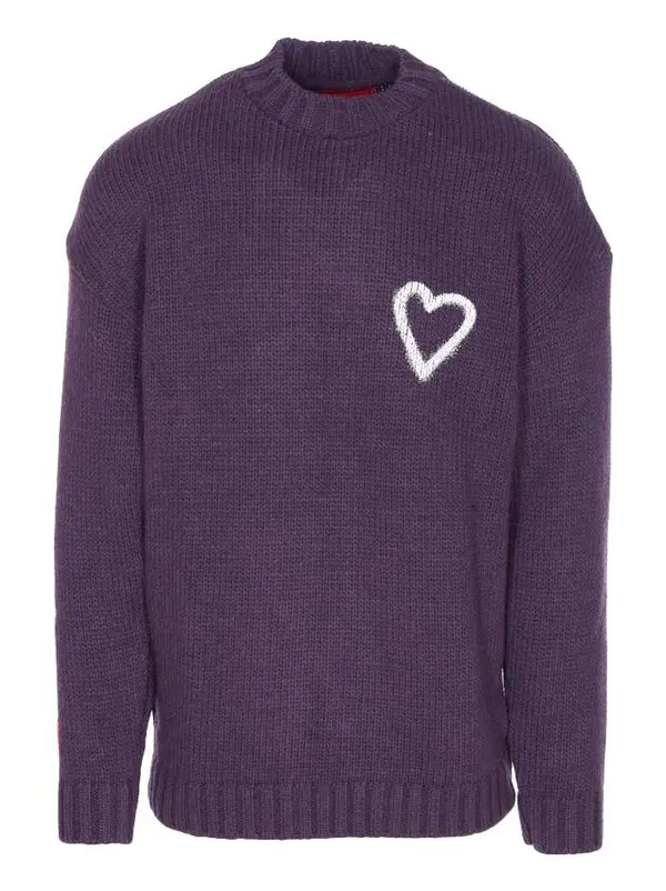 VISION OF SUPER Sweater With Embroidered Heart Logo - Purple
