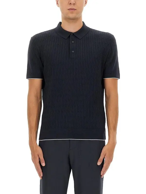BOSS Silk And Cotton Braided Polo Shirt - Blue