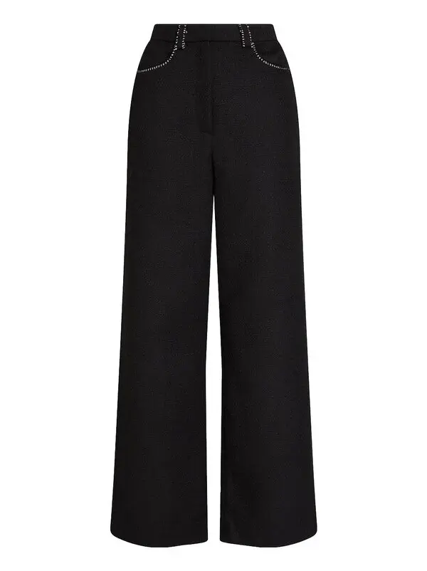 Maje Chain-embellished Tweed Wide-leg Pants - Black
