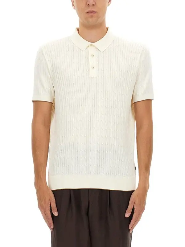 BOSS Silk And Cotton Braided Polo Shirt - Beige