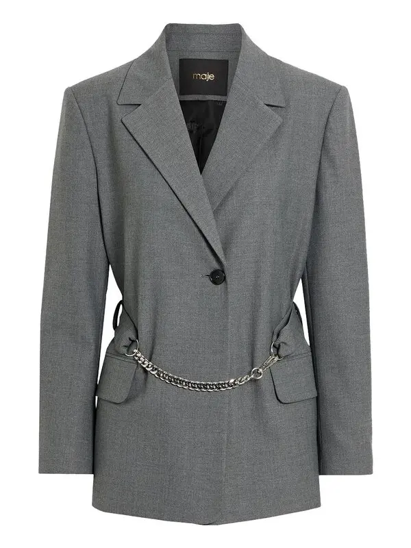 Maje Belted Twill Blazer - Gray