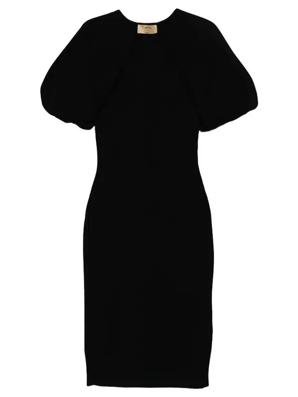 CURIEL Midi Dress With Puff Sleeves - Black