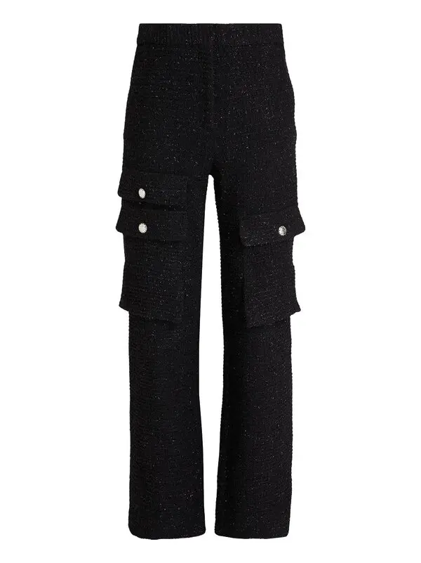 Maje Metallic Cotton-blend Tweed Straight-leg Pants - Black