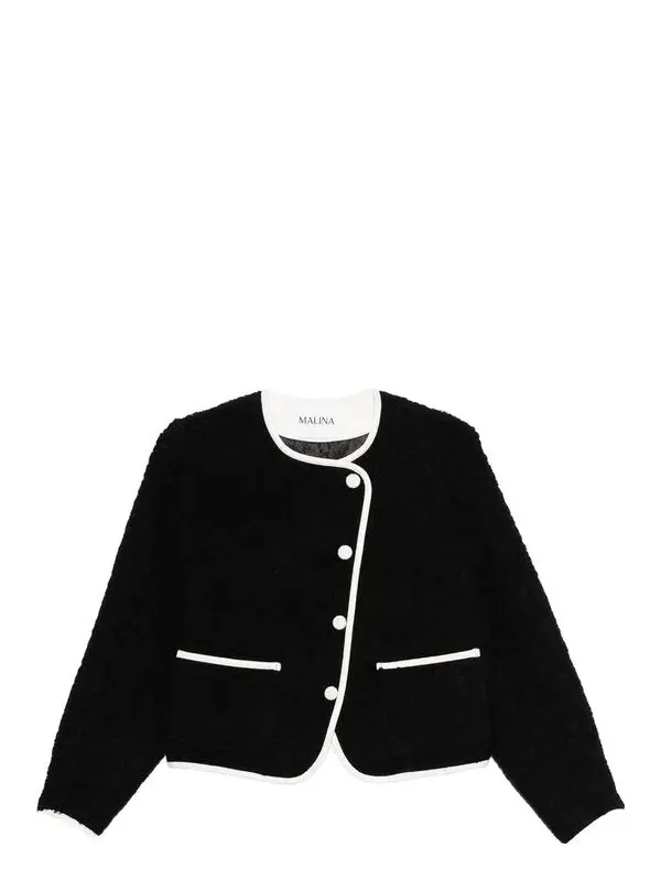 MALINA Bouclé Jacket With Contrast Piping - Black