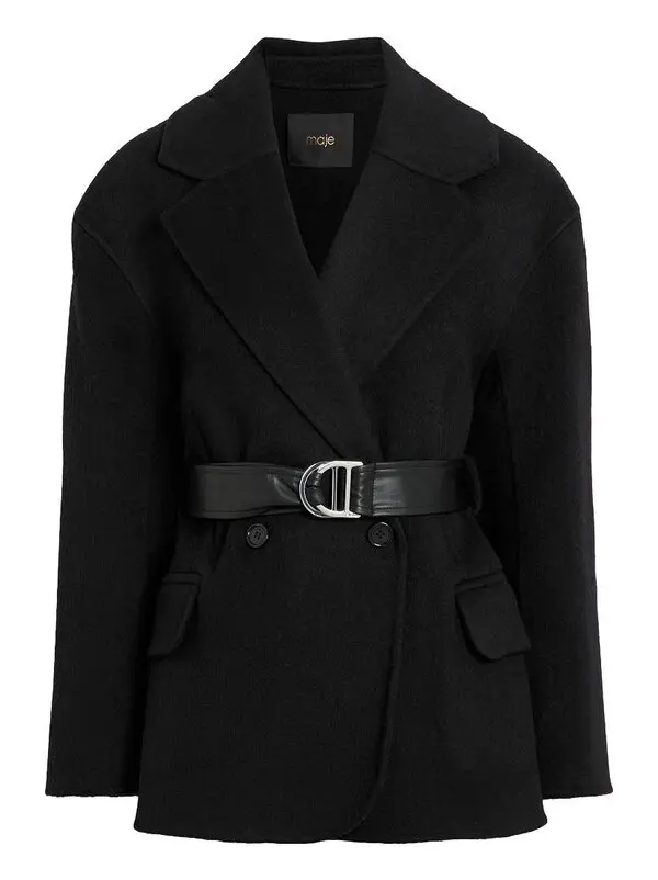 Maje Belted Wool-blend Felt Coat - Black