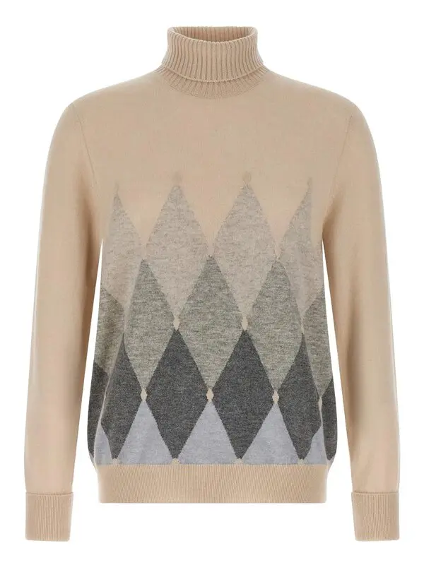 BALLANTYNE Argyle Cashmere Turtleneck Sweater - Beige