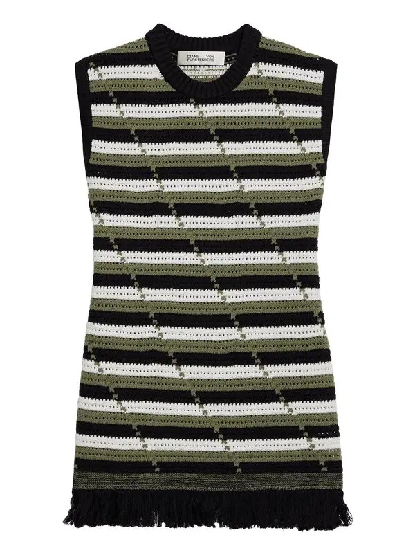 Diane Von Furstenberg Cassie Striped Pointelle-knit Cotton Vest - Army Green