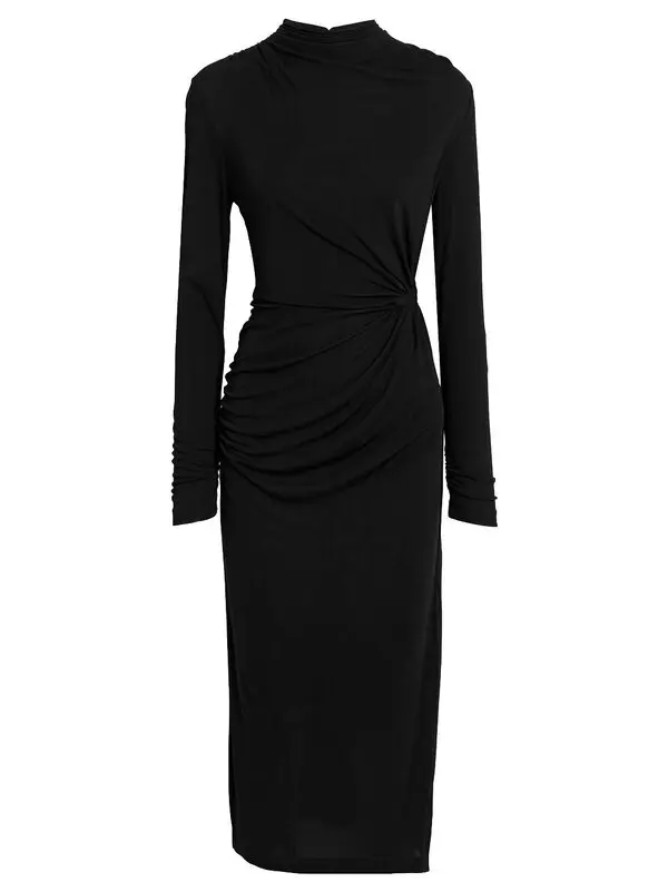 Diane Von Furstenberg Sonja Ruched Crepe Turtleneck Midi Dress - Black