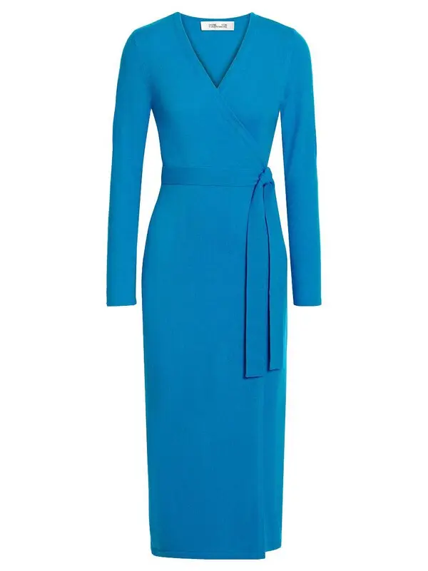 Diane Von Furstenberg Astrid Wool And Cashmere-blend Midi Wrap Dress - Azure