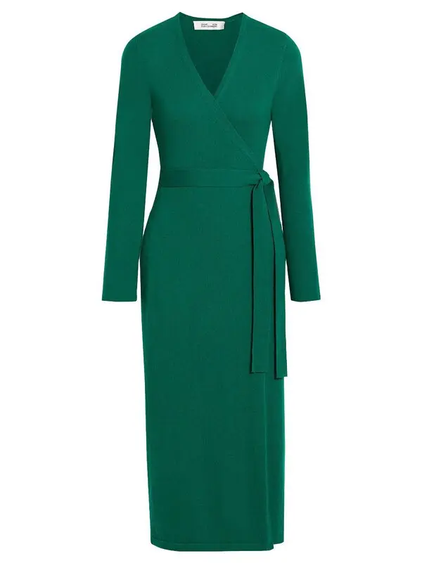 Diane Von Furstenberg Astrid Wool And Cashmere-blend Midi Wrap Dress - Emerald