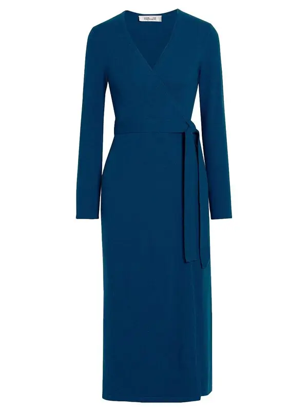 Diane Von Furstenberg Astrid Wool And Cashmere-blend Midi Wrap Dress - Petrol