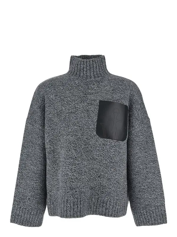 JW Anderson Wool Blend Sweater With Leather Pocket - Grey