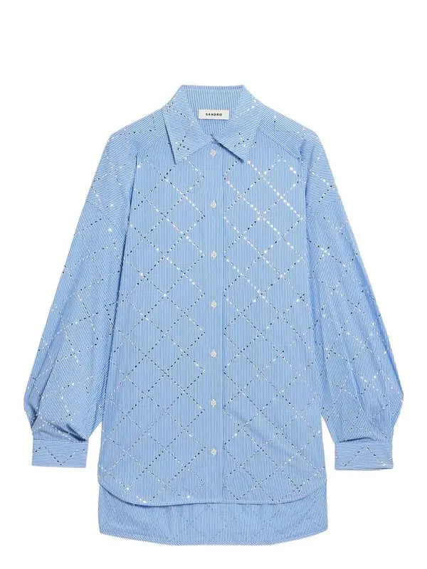 Sandro Crystal-embellished Striped Cotton-poplin Shirt - Light Blue