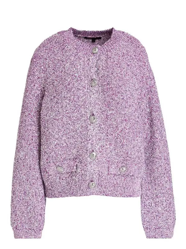Maje Sequin-embellished Bouclé-knit Cardigan - Violet