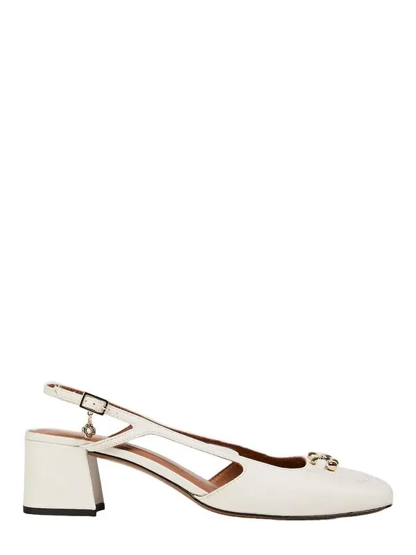 Maje Leather Slingback Pumps With Chain Embellishment - Off-white