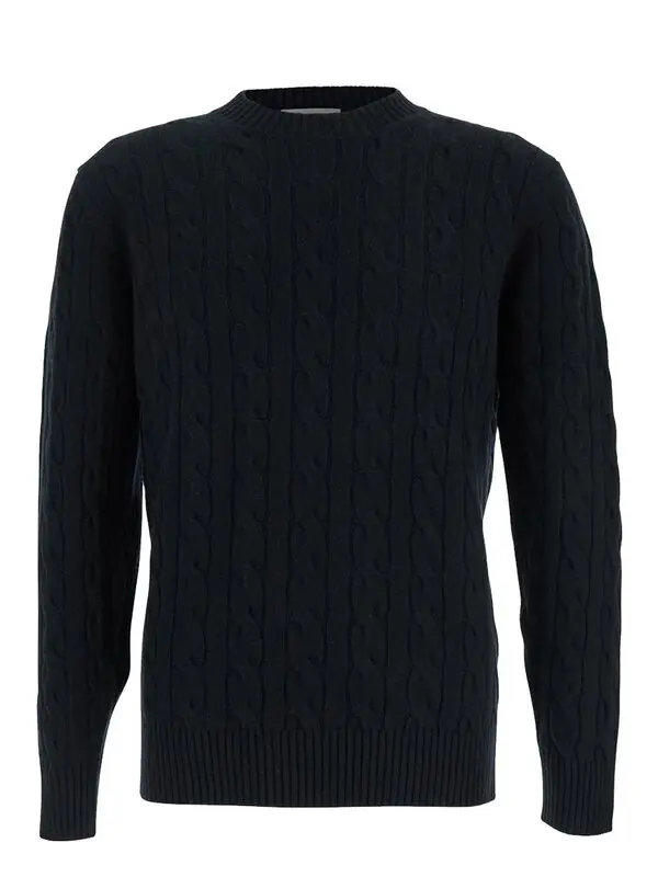 KANGRA Braided Wool Crew Neck Sweater - Black