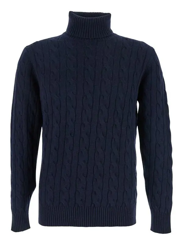 KANGRA Turtleneck Wool Jumper With Braided Design - Blue