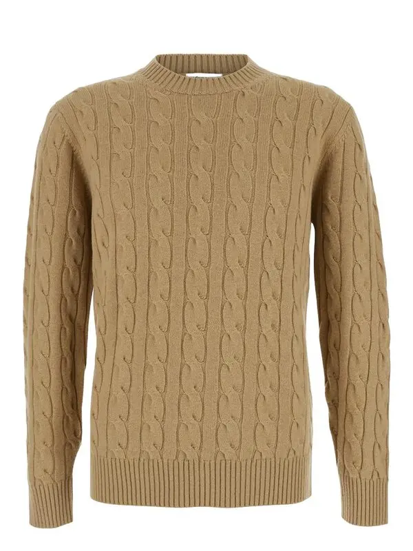 KANGRA Crew Neck Wool Sweater With Braided Design - Beige