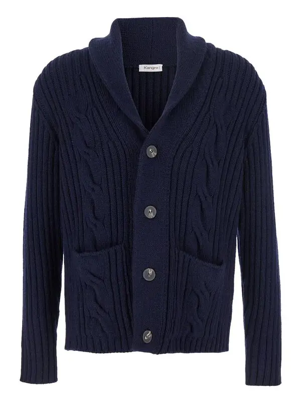 KANGRA Wool Cardigan With Shawl Collar - Blue