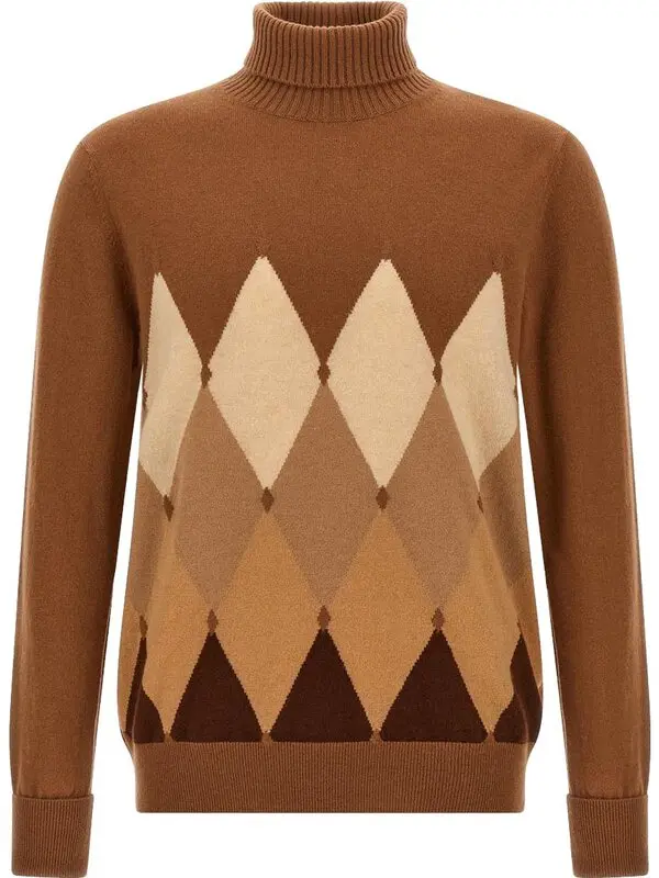 BALLANTYNE Argyle Cashmere Turtleneck - Brown