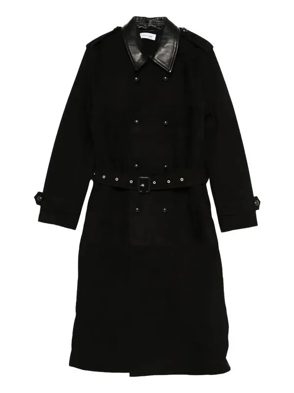 ERNEST W. BAKER Belted Double-breasted Coat With Leather Collar - Black