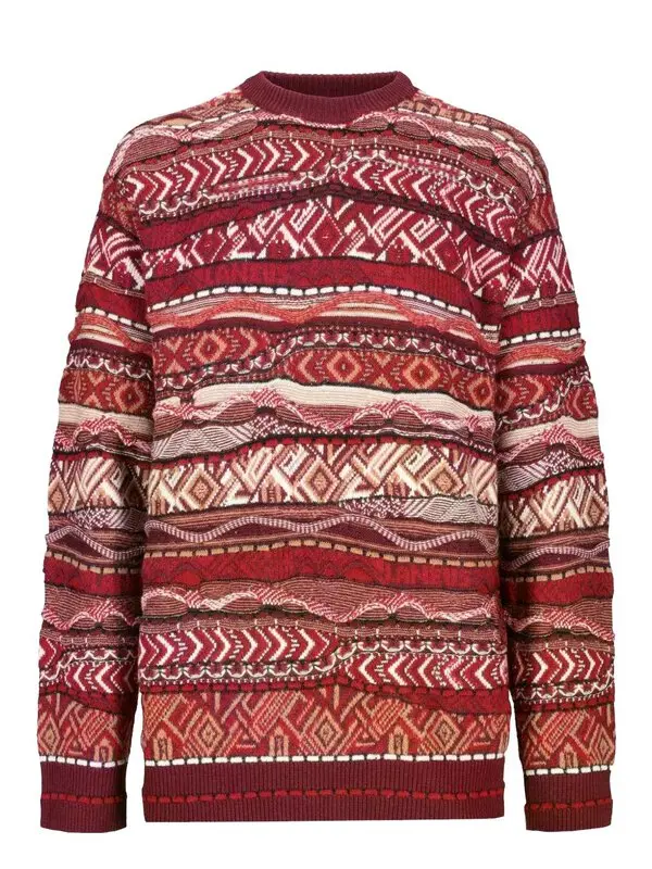 LANEUS Geometric-pattern Crew-neck Sweater - Red